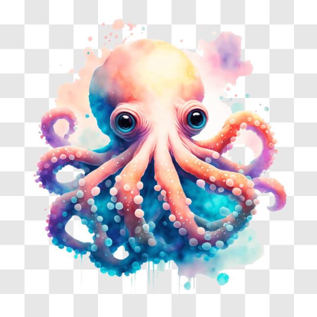 Download Colorful Octopus Illustration on Watercolor Splatters PNGs ...