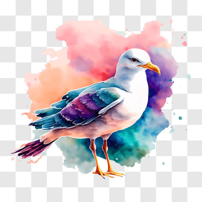 Download Seagull Standing in Front of Colorful Watercolor Splashes PNGs ...