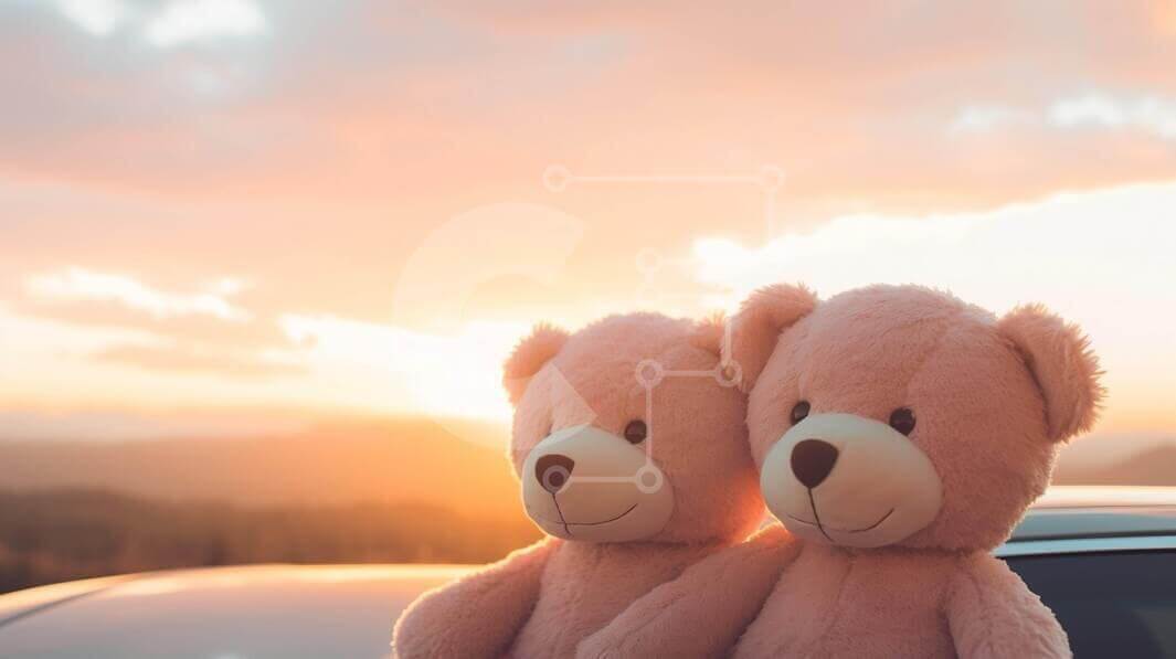 Two Teddy Bears Enjoying a Beautiful Sunset stock photo | Creative Fabrica