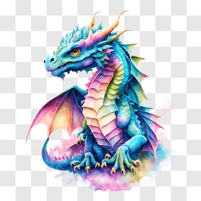 Download Colorful Dragon Sitting on Clouds PNGs Online - Creative Fabrica