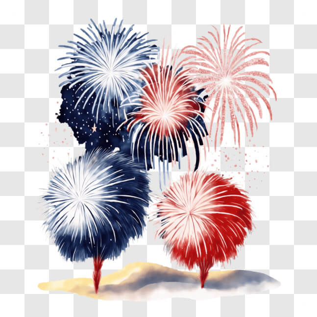 Download Fireworks Celebrating 4th of July with Trees Drawing PNGs ...