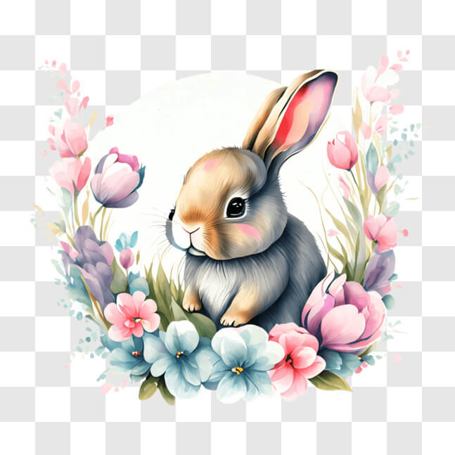Download Bunny with Flowers PNGs Online - Creative Fabrica