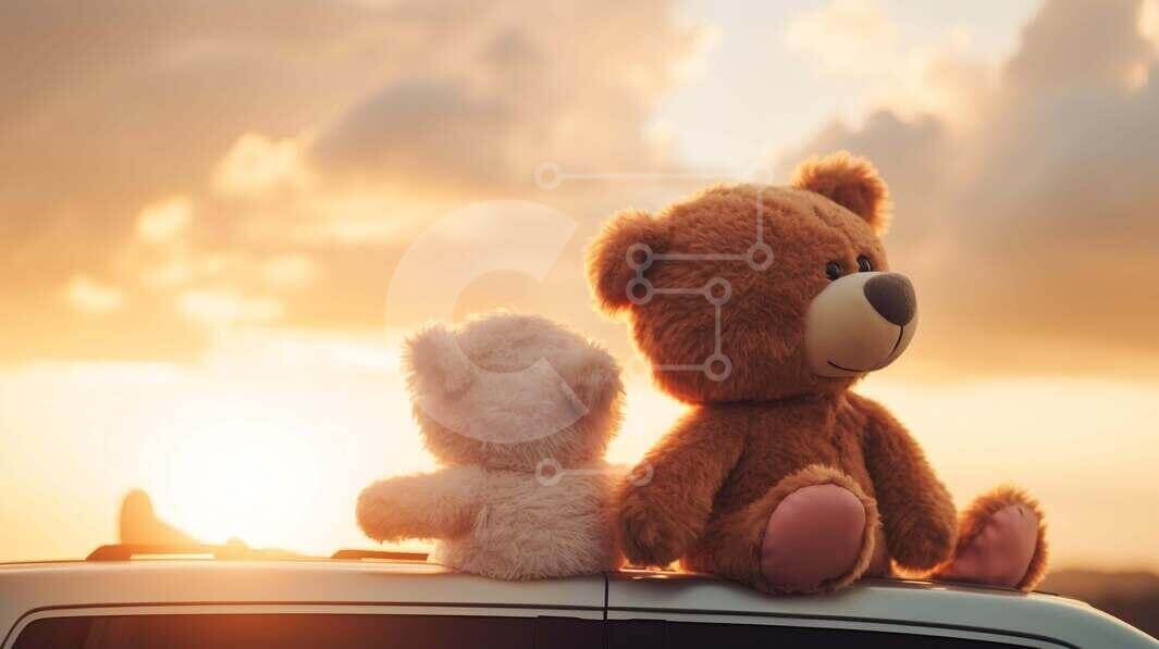 Teddy Bears Enjoying the Sunset stock photo | Creative Fabrica