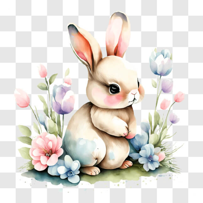 Download Cute Bunny in the Grass with Flowers PNGs Online - Creative ...