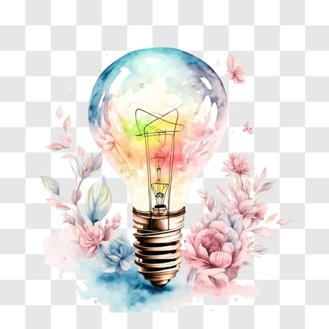 Download Inspirational Light Bulb with Flowers | Motivational Art PNGs ...