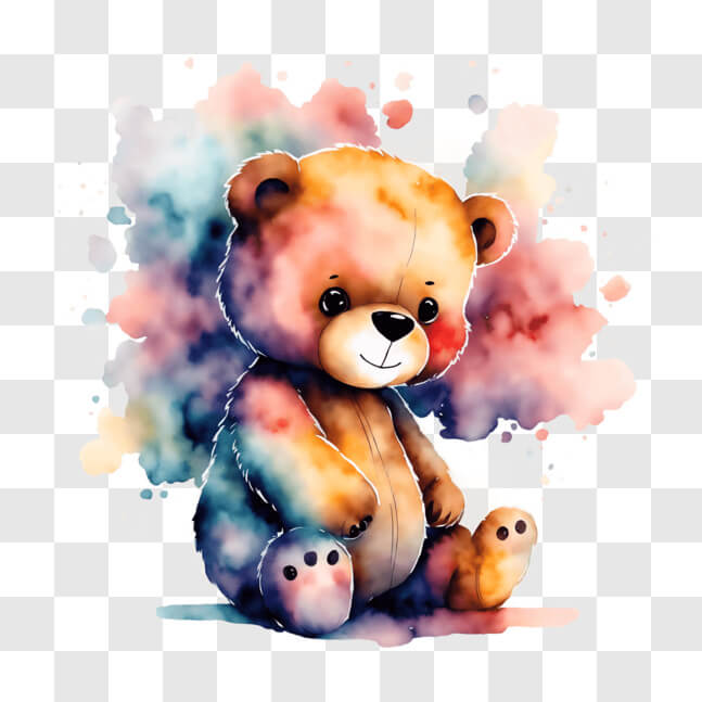 Download Colorful Teddy Bear Artwork with Watercolor Splatters PNGs ...