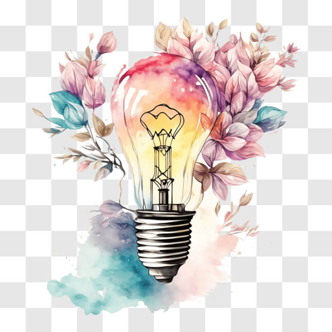 Download Colorful Flower-Filled Light Bulb - Symbol of Inspiration and ...