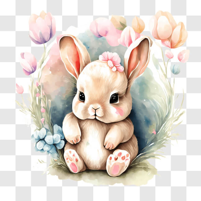 Download Small Brown Bunny Sitting in a Field of Flowers PNGs Online ...