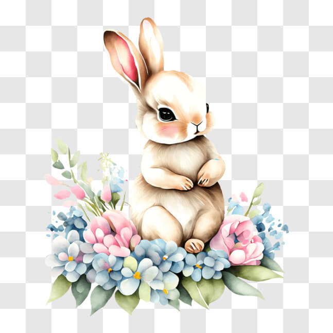 Download Cute Bunny in Spring Flowers PNGs Online - Creative Fabrica