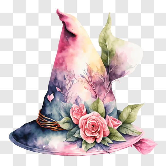 Download Colorful Witch's Hat with Pink Roses and Leaves PNGs Online ...