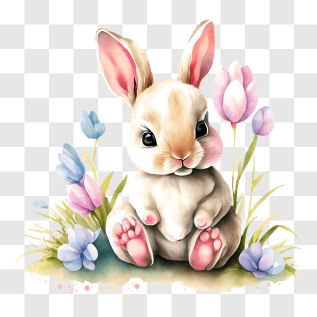 Download Cute Bunny in the Grass with Flowers PNGs Online - Creative ...