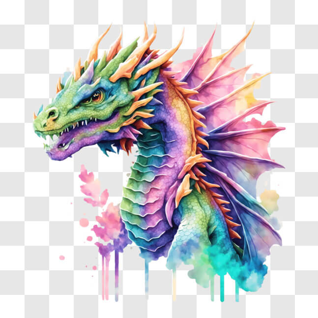 Download Colorful Dragon Head with Watercolor Splatters PNGs Online ...