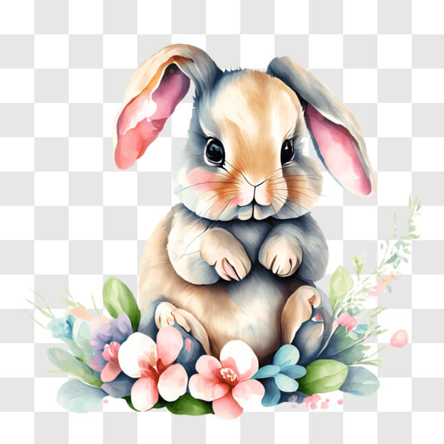 Download Cute Bunny in a Flower Garden PNGs Online - Creative Fabrica