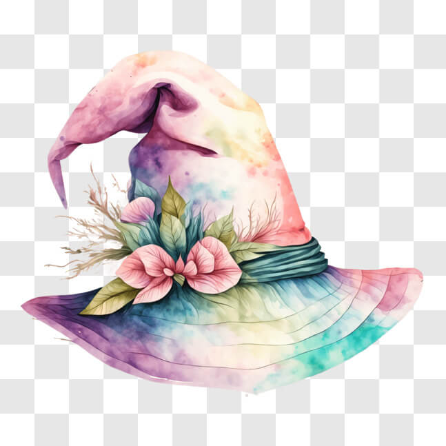 Download Colorful Witch's Hat with Flowers PNGs Online - Creative Fabrica
