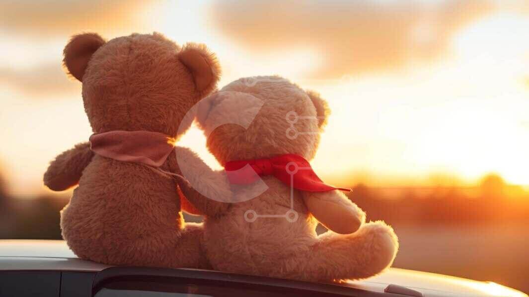 Adorable Teddy Bears Enjoying a Serene Sunset stock photo | Creative ...