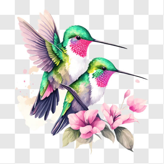Download Vibrant Hummingbirds in Flight Among Flowers PNG Online ...