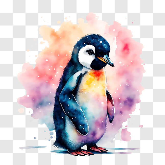 Download Colorful Penguin Art Print with Watercolor Splatters PNGs ...