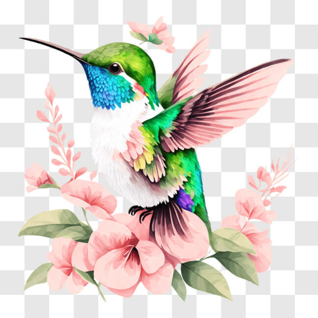 Download Colorful Hummingbird on Pink Flowers PNGs Online - Creative ...