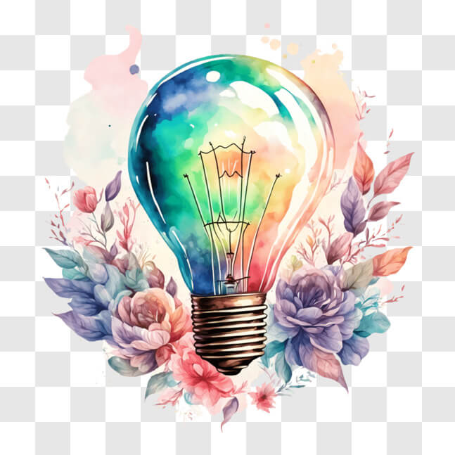 Download Inspirational Light Bulb surrounded by Colorful Flowers PNGs ...