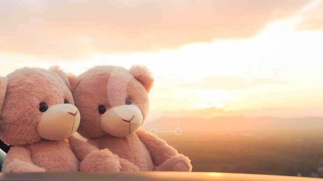 Teddy Bears Enjoying a Beautiful Sunset Together stock photo | Creative ...