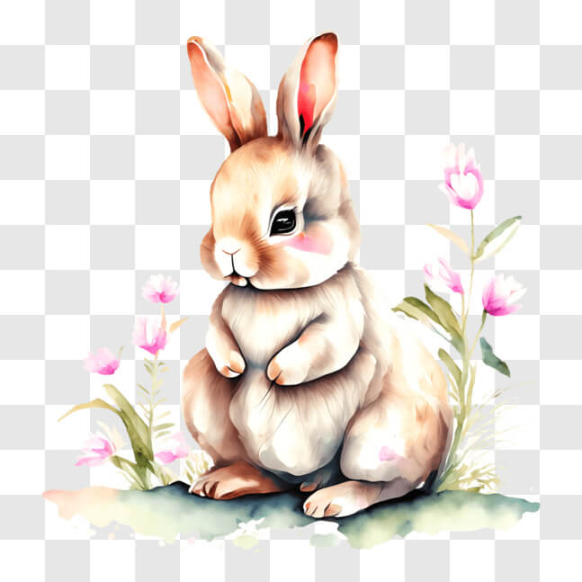 Download Cute Brown Bunny with Pink Flowers PNGs Online - Creative Fabrica