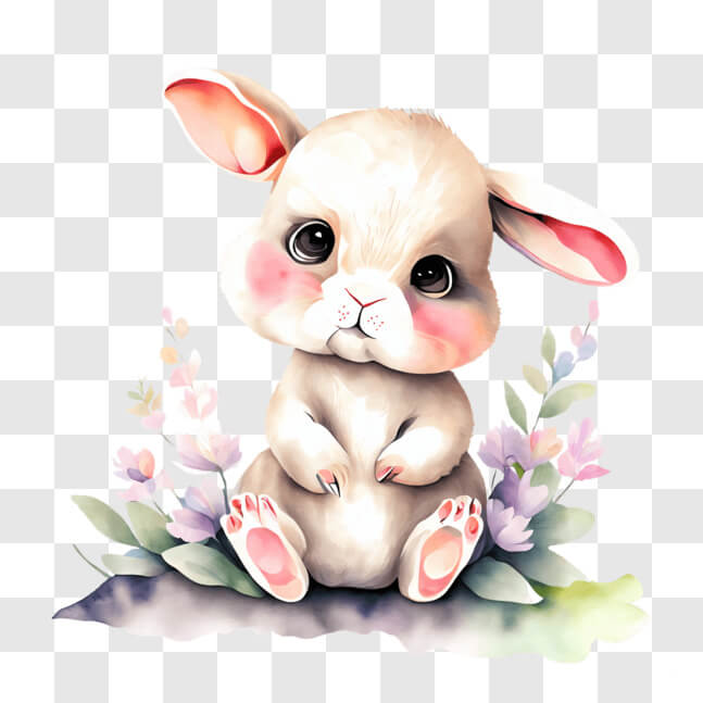 Download White Bunny in a Field of Flowers PNGs Online - Creative Fabrica