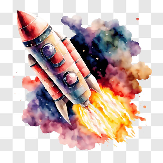 Download Colorful Rocket Ship in Space with Clouds and Smoke PNGs ...
