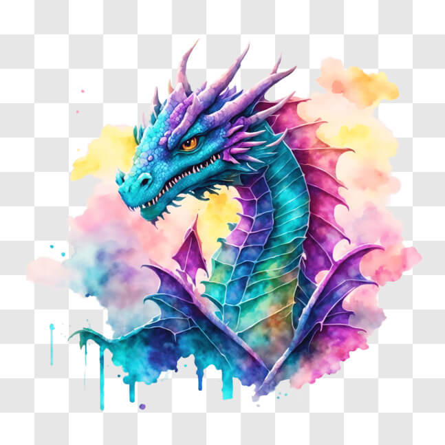 Download Colorful Dragon with Watercolor Splashes PNGs Online ...