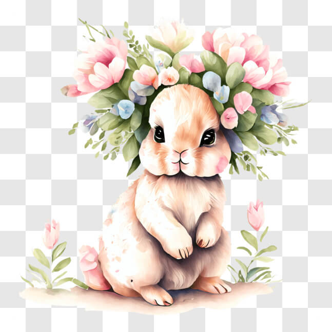 Download Cute Bunny with Flowers on its Head PNGs Online - Creative Fabrica