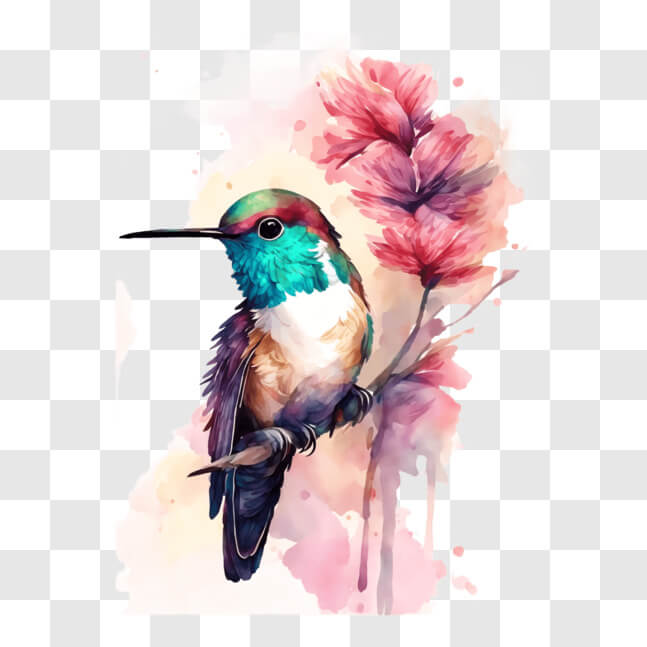 Descarga Colibrí colorido en flor rosa PNGs En Línea - Creative Fabrica