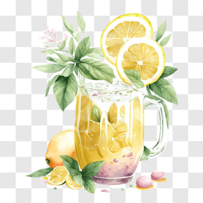 Download Refreshing Lemonade with Fresh Lemons and Mint Leaves PNGs ...