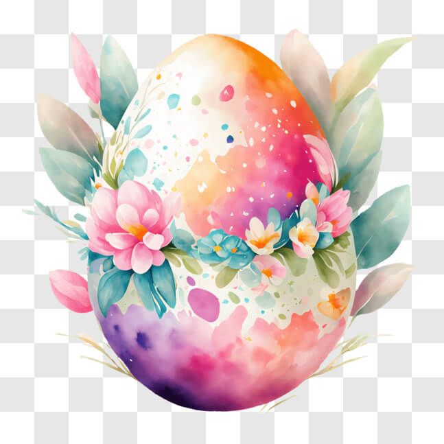 Download Colorful Easter Egg Decorated with Flowers and Leaves PNGs ...