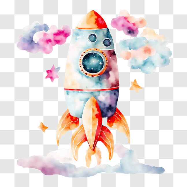 Download Colorful Rocket Ship in the Clouds with Stars PNGs Online ...