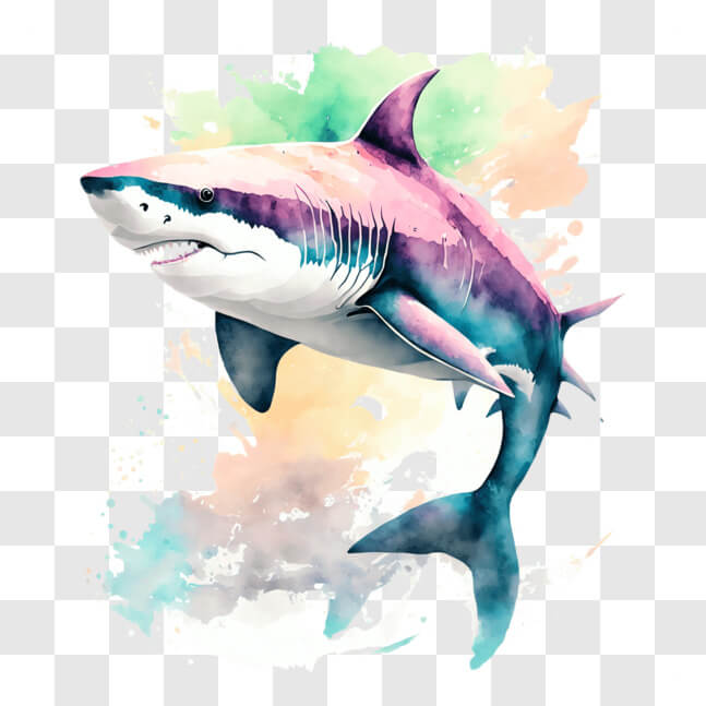 Download Colorful Shark in Water with Watercolor Splashes PNGs Online ...