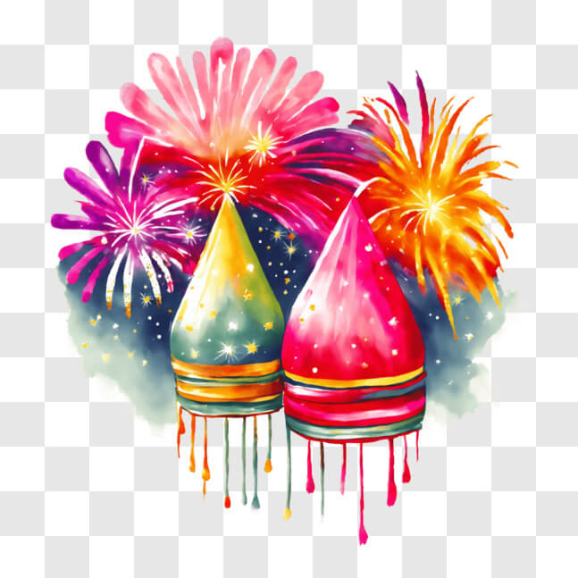 Download Colorful Hats with Fireworks - Celebrate in Style PNG Online ...