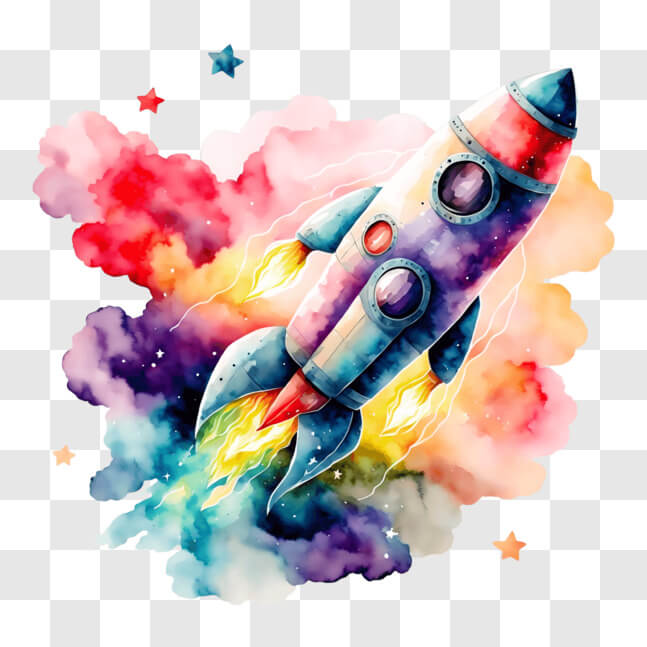 Download Colorful Rocket Ship Flying Through Clouds PNGs Online ...