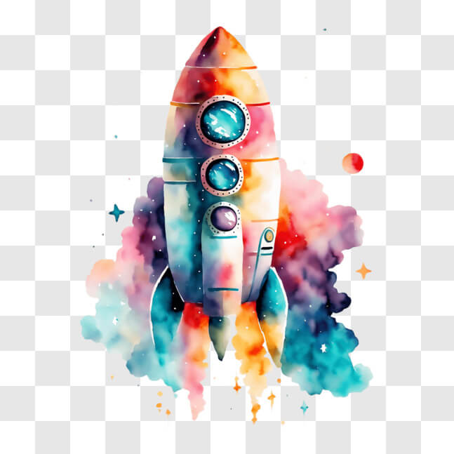 Download Colorful Rocket Ship Floating in Space with Stars and Planets ...