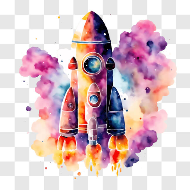 Download Colorful Rocket Ship Flying in the Sky with Colorful Clouds ...