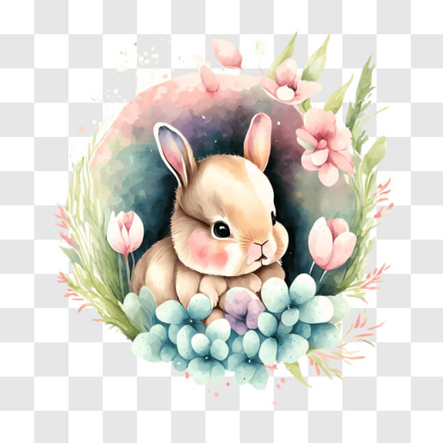 Download Watercolor Rabbit in a Spring Flower Garden PNGs Online ...