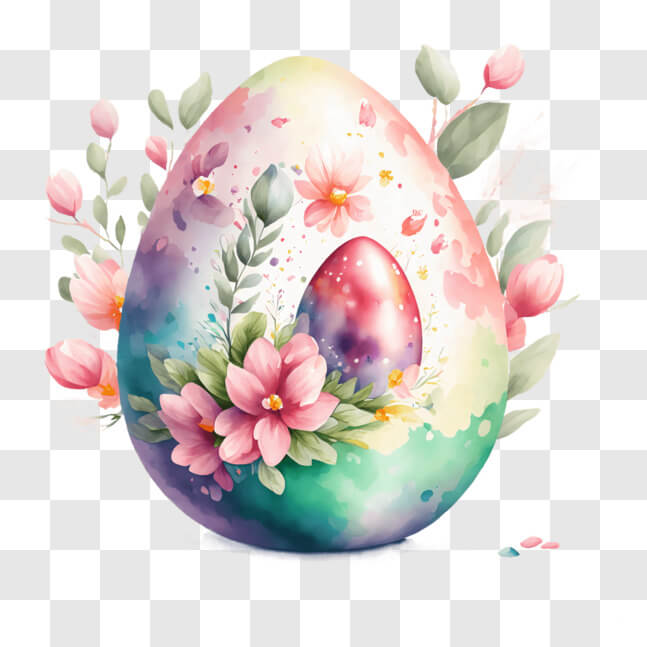 Download Decorative Easter Egg with Pink Flowers and Green Leaves PNGs ...