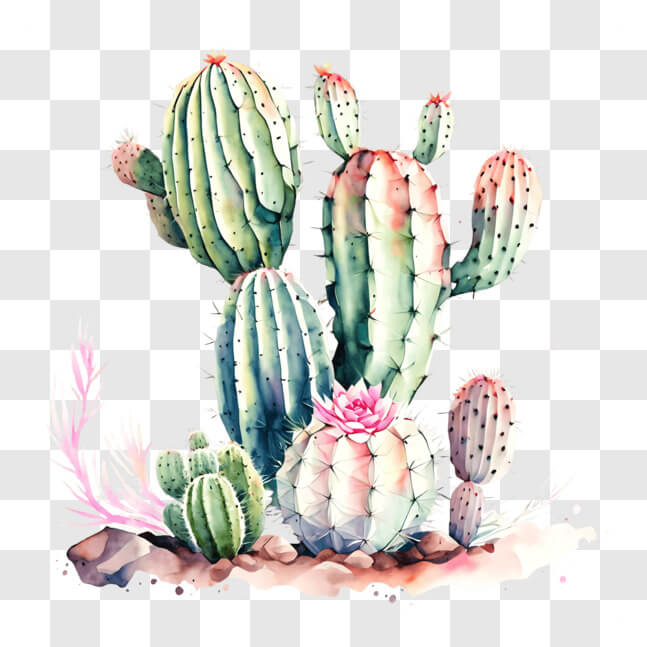Download Colorful Watercolor Cactus Plants PNGs Online - Creative Fabrica