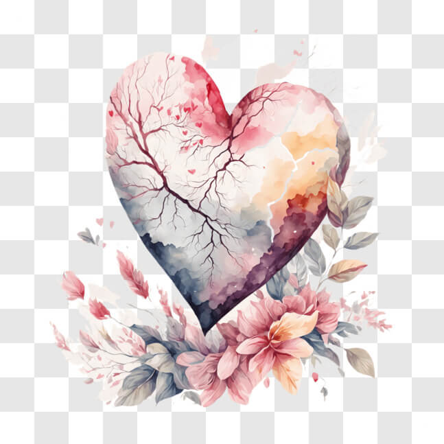 Download Fragile Heart - Heart-shaped Painting with Pink Flowers and ...