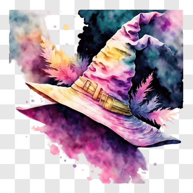Download Colorful Witch's Hat Painting with Watercolor Splashes PNGs ...