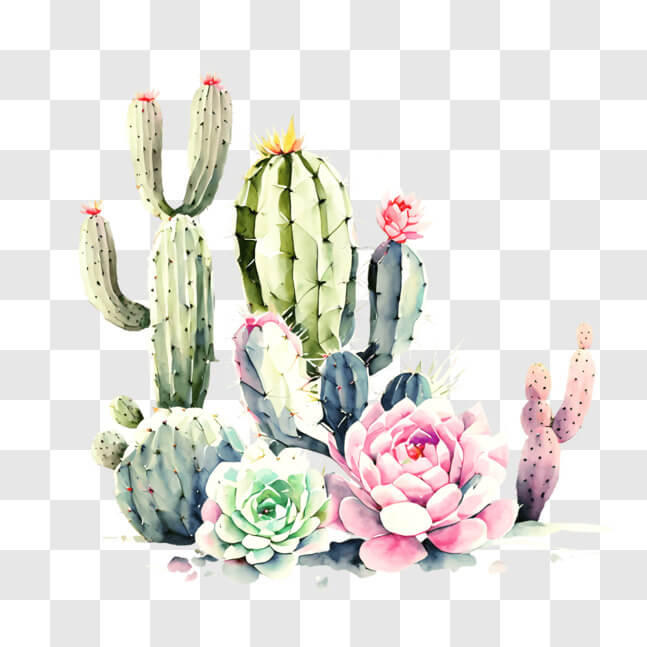 Download Colorful Cactus Plants in Watercolor Painting PNGs Online ...