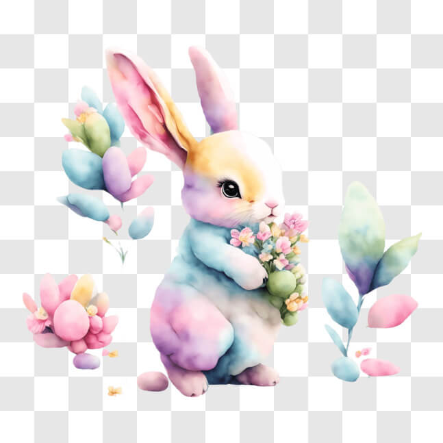 Download Watercolor Bunny Holding Flowers PNGs Online - Creative Fabrica