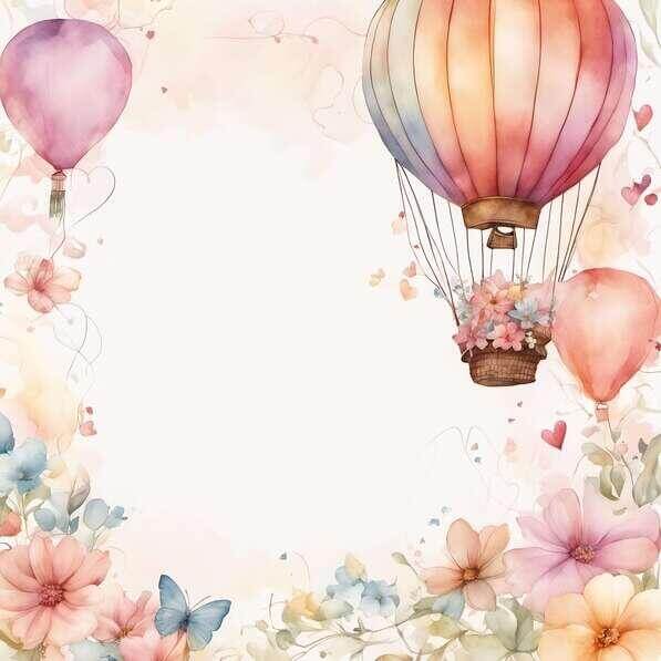 Download Hot Air Balloon Watercolor Painting with Flowers and ...