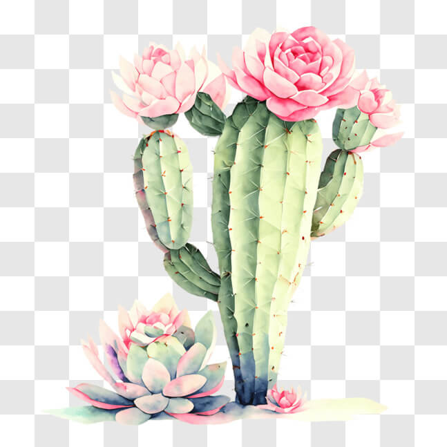 Download Colorful Watercolor Painting of Cactus Plants PNGs Online ...