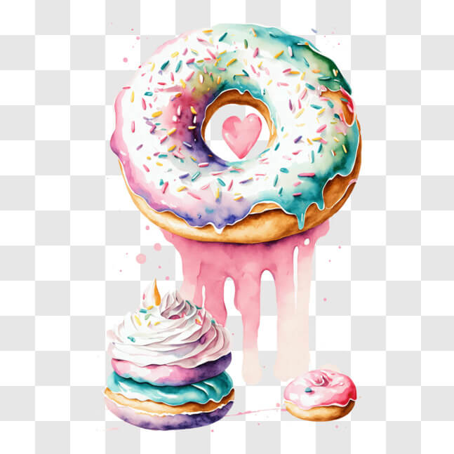 Download Watercolor Donut Painting with Frosting and Sprinkles PNGs Online - Creative Fabrica