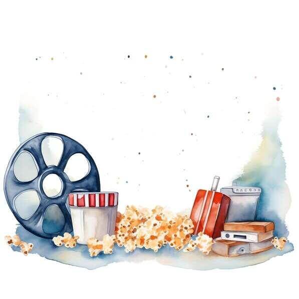 Download Watercolor Painting of Empty Movie Theater with Popcorn and ...
