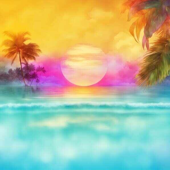 Download Colorful Tropical Sunset with Palm Trees and Ocean Background ...